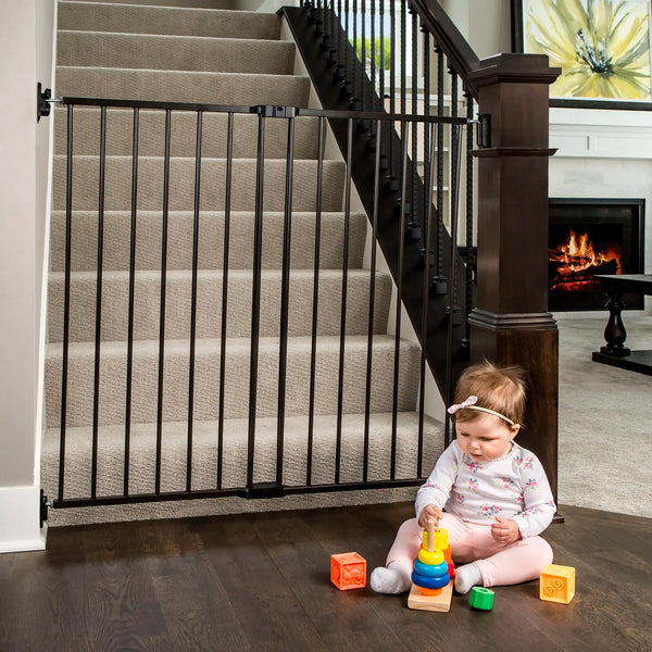 Extra Tall Top of Stairs Gate - Hardware Mounted - Black | Regalo Baby